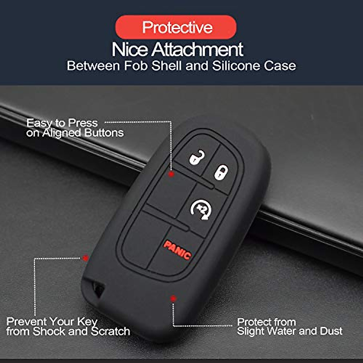 2pcs Compatible with Ram Smart 4 Buttons Silicone FOB Key Case Cover Protector Keyless Remote Holder for 2013-2019 Ram 1500 2500 3500 4000 4500 5500 1500 Classic, 2014-2019 Jeep Cherokee GQ4-54T