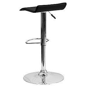 Flash Furniture Athens 2 Pack Contemporary Black Vinyl Adjustable Height Barstool with Solid Wave Seat and Chrome Base