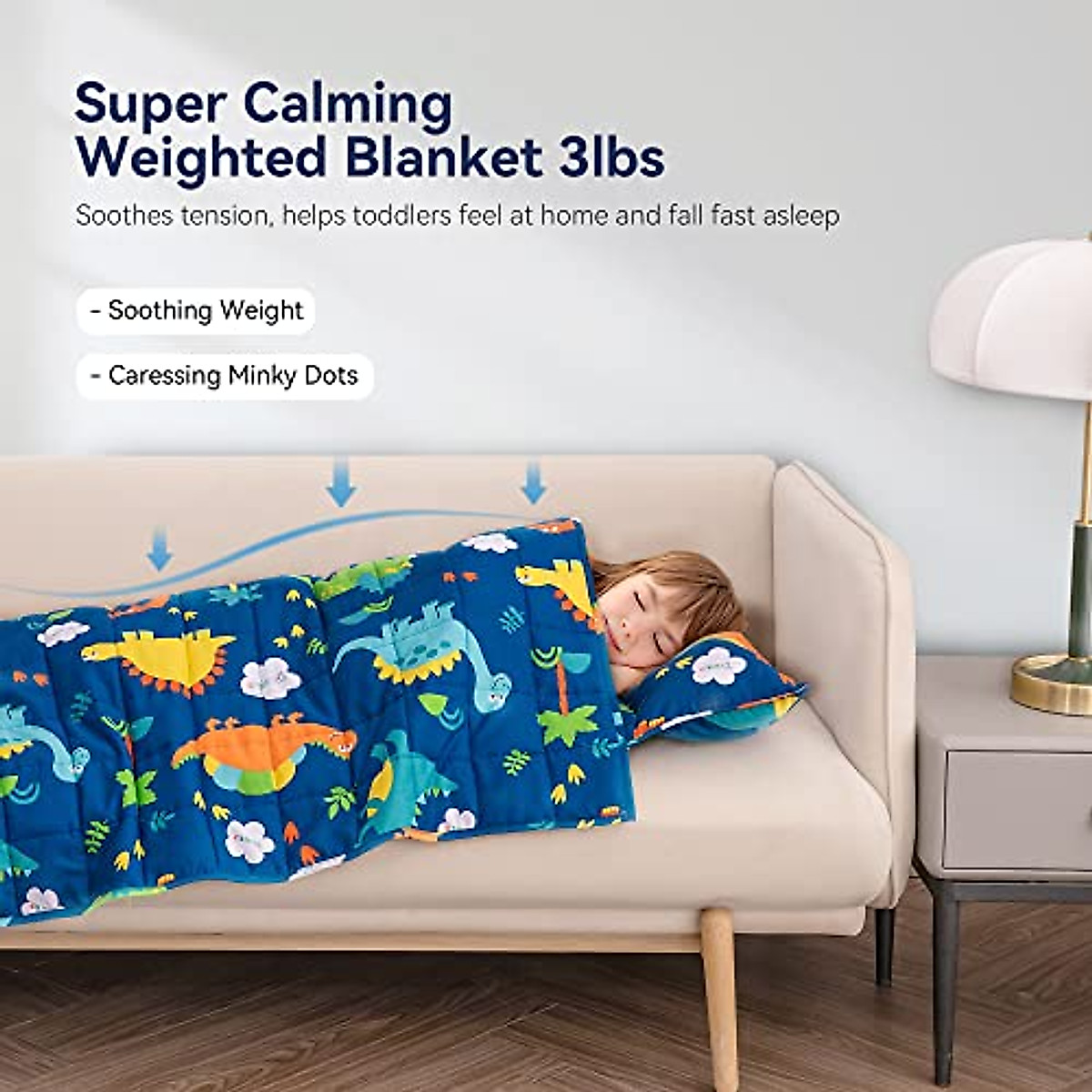 Kids Nap Mat with Weighted Blanket 3lb for Daycare, Insugar Weighted Sleeping Bag with Pillow, 2 in 1 Toddler Nap Mat Weighted for Preschool and Sleepovers, 50 x 20 Inches, Blue Dinosaur