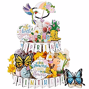 Marsui 27 Pieces Hello Spring Tiered Tray Decor Set Spring Flowers Butterfly Tiered Tray Decorations Spring Table Wooden Sign Rustic Farmhouse Decor for Spring Easter Home Kitchen Party Decor (Null)