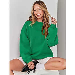 ANRABESS Women's Sweatshirts Hoodies Crewneck Oversized Fleece Pullover Sweaters Cute Top Y2K Teen Girls Preppy Clothes 2024 Green Large
