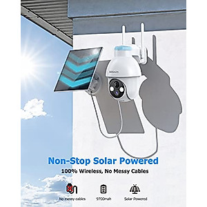 Rebluum Security Camera Wireless Outdoor, 2K Solar Security Camera,Battery Powered 360°PTZ Security Camera,Color Night Vision,PIR Motion Detection,2-Way Audio,Compatible with Alexa