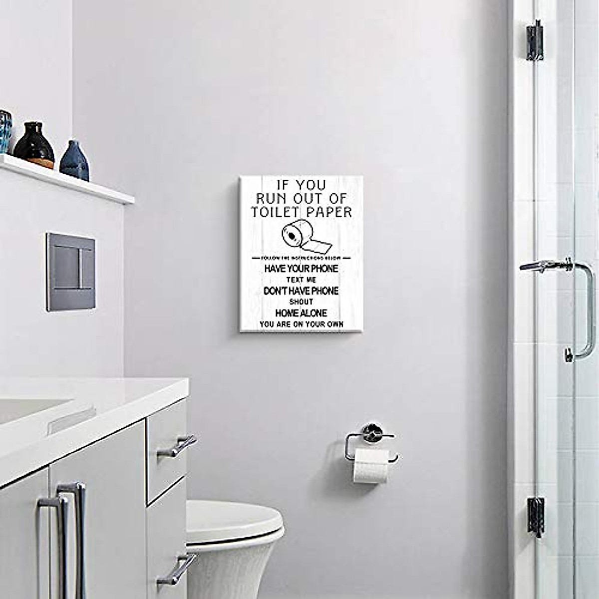 Kas Home Funny Bathroom Canvas Wall Art | Rustic Bathroom Prints Decorative Signs Framed | Restroom Washroom Wall Decor