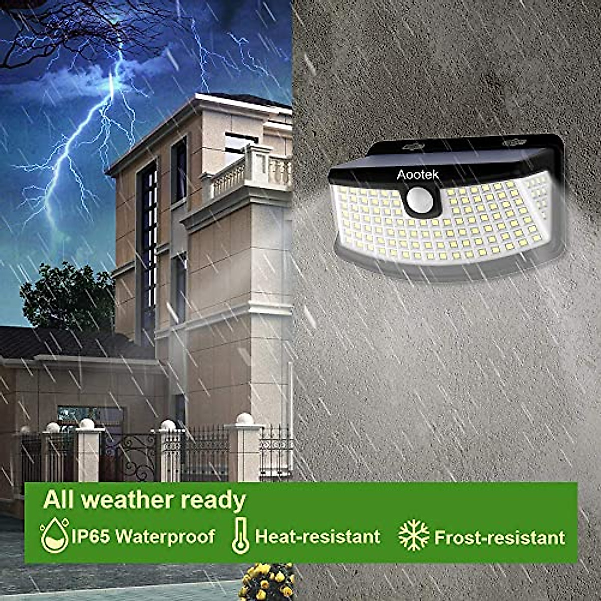 Aootek New Solar Lights 120 LEDs with Lights Reflector,270° Wide Angle, IP65 Waterproof, Easy-to-Install Security Lights for Front Door, Yard, Garage, Deck (4 Pack)