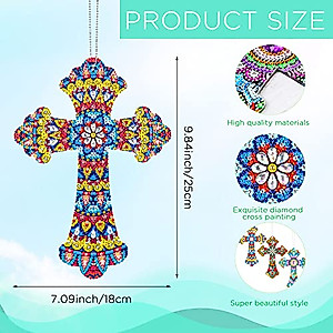 3 Pcs Cross Hanging Diamond Painting Kits for Halloween Christmas Gift DIY 5D Crystal by Number Mandala Cross Shaped Rhinestones Pendant Acrylic Mosaic Wall Painting Kit for Adults Home(Vintage)