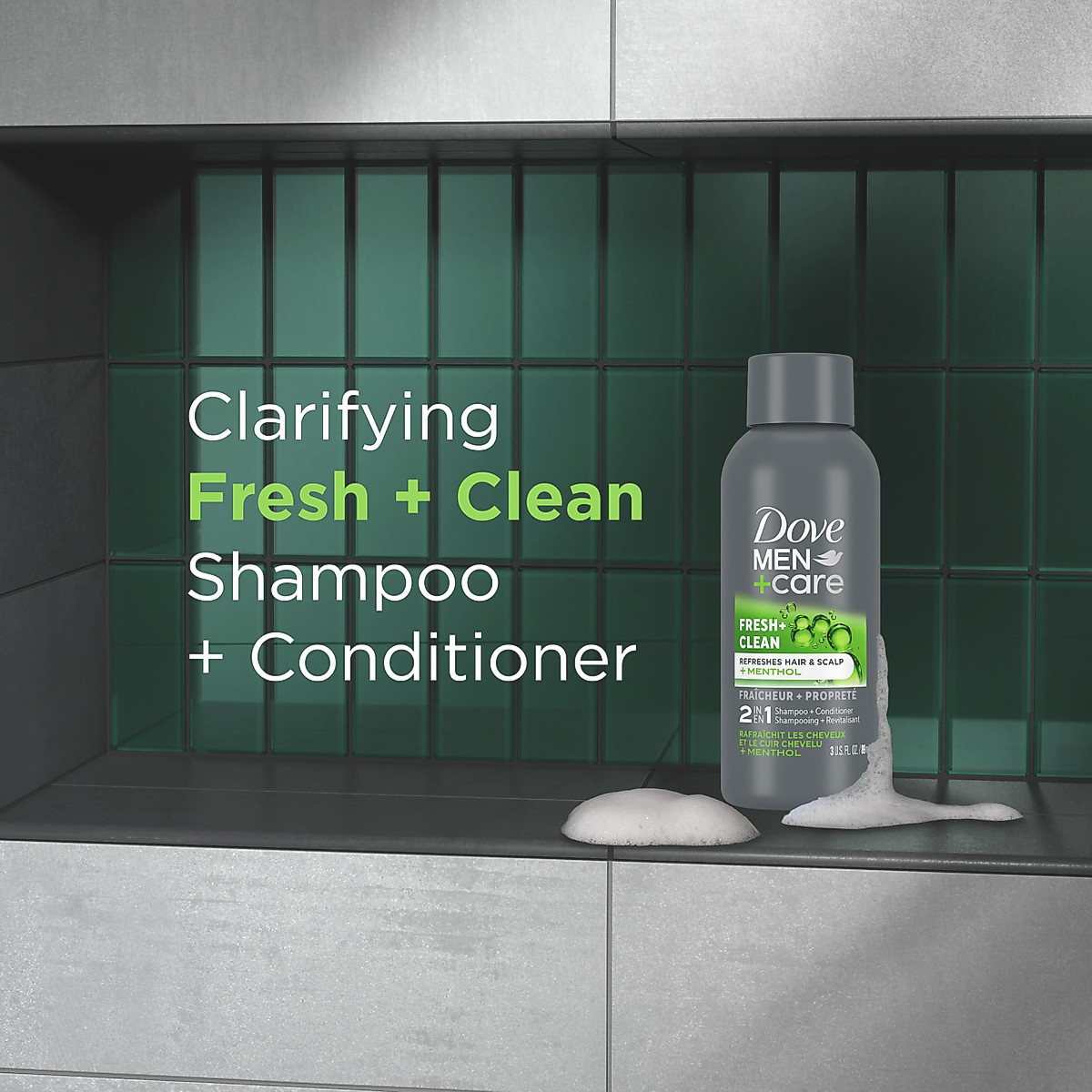 DOVE MEN + CARE Fortifying 2 in 1 Shampoo and Conditioner for Normal to Oily Hair Fresh and Clean with Caffeine Helps Strengthen Thinning Hair 3 oz (Pack of 12)