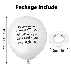Gejoy 50 Pieces Memorial Balloons Remembrance Balloons White Funeral Balloons and 3 Pieces Balloon Ribbon for Balloon Release, Funeral Decoration