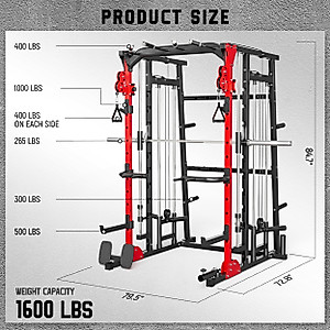 MAJOR LUTIE Smith Machine, SML07 1600lbs Power Cage with Smith Bar and Two LAT Pull-Down Systems and Cable Crossover Machine, 6 Cable Attachment(2023 Version), D32