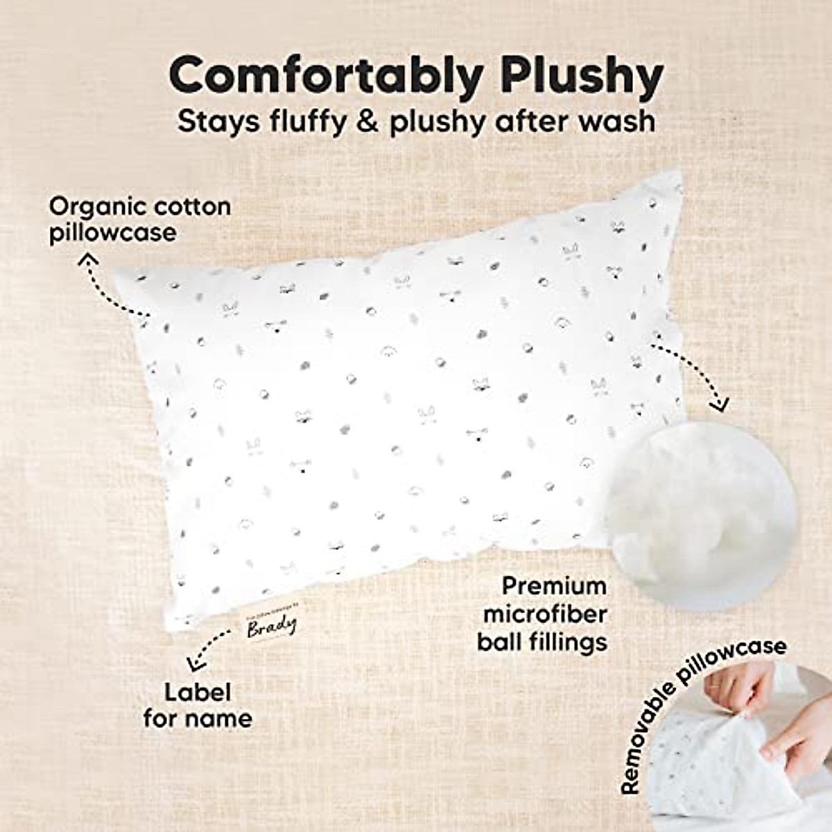 Mini Toddler Pillow with Pillowcase - 9x13 My Little Dreamy Mini Pillow, Organic Toddler Pillows for Sleeping, Kids Pillow, Small Pillows, Travel Pillows for Sleeping, Toddler Bed Pillows (Acorn)