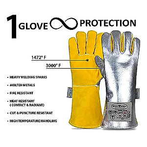 SpecxArmor® Graywolf® Kevlar Aluminized Heat Resistant Welding Glove/Large/1472°F │Fire Gloves│Kevlar Gloves│High Heat Gloves │Foundry Gloves │