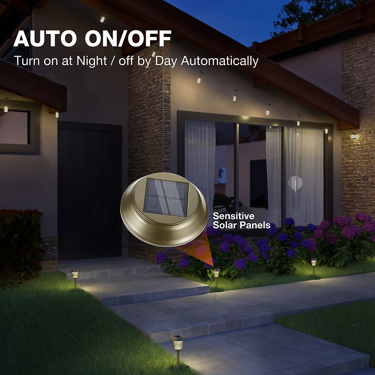 XMCOSY+ Solar Lights Outdoor Waterproof, 6 Pack Solar Pathway Lights 10-25 LM Dimmable Auto On/Off Garden Lights Solar Powered IP65 Waterproof, Stainless Steel Glass LED Landscape Lighting for Yard