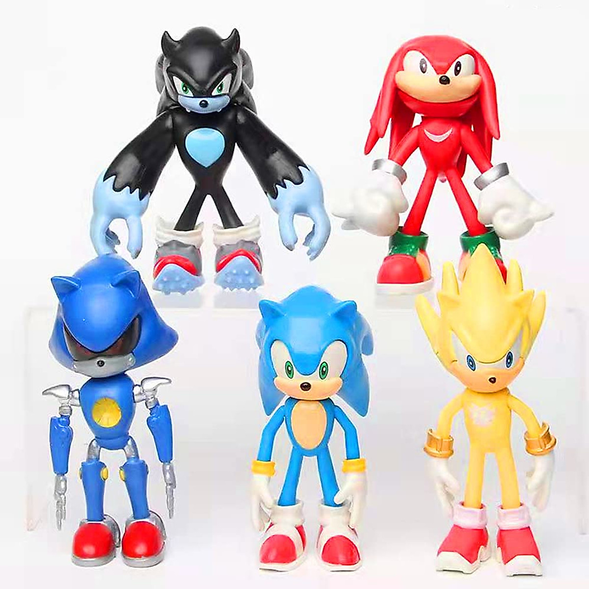 PKEDTNEL Sonic Action Figures, 4.8'' Tall Sonic The Hedgehog with Movable Joint Playsets Toys, Cake Toppers, Decorations or Toys for Kids (Pack of 5)