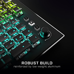ROCCAT Vulcan Pro Linear Optical PC Gaming Keyboard, Titan Switch Full Size with Per Key AIMO RGB Lighting, Anodized Aluminum Top Plate and Detachable Palm/Wrist Rest, Low Profile, Black