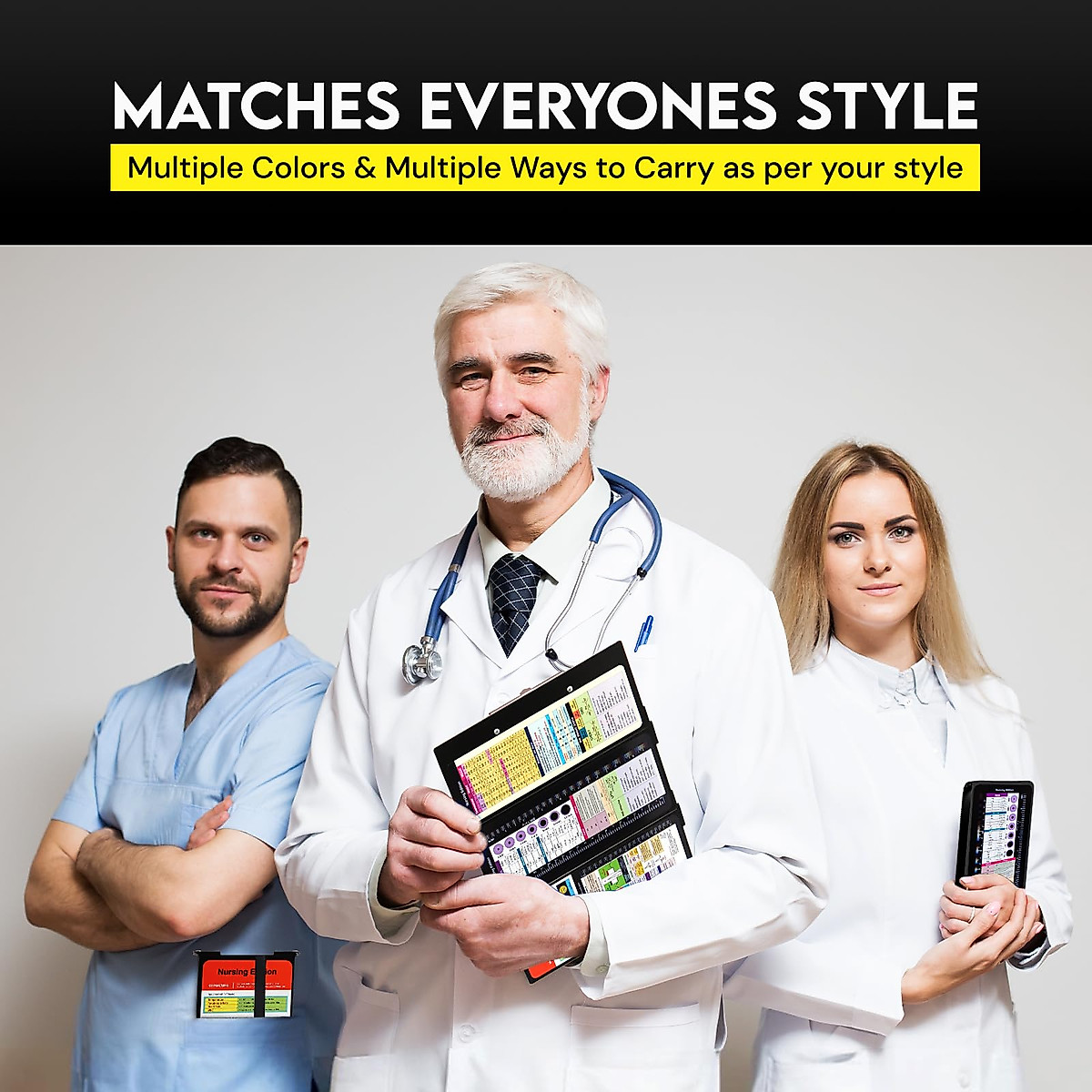 Nursing Clipboard with Nursing and Medical Edition Cheat Sheets 3 Layers Aluminum Foldable Nurse Clip Boards Notepad for Students, Nurses and Doctors (Black)