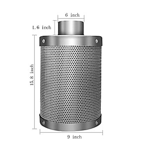 HG Power 6 Inch Air Carbon Filter Odor Control with 38mm Australia Activated Charcoal Filter for Inline Duct Fan, Grow Tent, Hydroponics, Odor Scrubber Silver