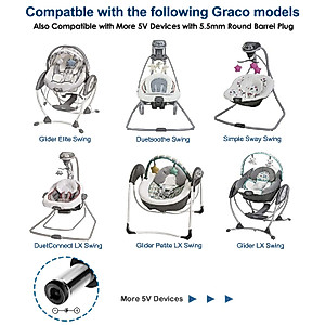 iCreatin 5V Power Cord for Graco Swings: Simple Sway, Glider LX, Glider Elite, Glider Premier, Glider Lite, Glider Petite LX, Sweetpeace, DuetSoothe, DuetConnect LX, Sweet Snuggle, Comfy Cove DLX
