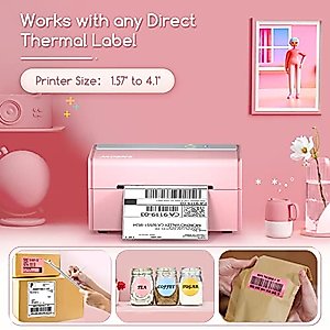 JADENS Bluetooth Thermal Label Printer -Wireless Shipping Label Printer for Ebay, USPS, Etsy & Amazon, Compatible with iPhone, Android & Windows (Mac Not Support Bluetooth), 4x6 Label Maker, Pink