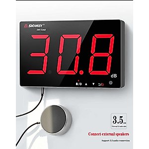 C-Zone SW-526A 30-130db Sound Level Meter Tester 18in Large Screen LCD Display Wall Hanging Type Decibel Noise Measuring with Alarm for Library/Hotel/Theater/Lobby