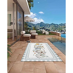 Thanksgiving Outdoor Area Rug 6'x9',Patio Balcony Porch Front Door Camping Camper Deck Runner Rug,Washable Carpet Indoor Living Room/Kitchen,Hallway Floor Mat Farmhouse Pumpkins Plaid Maple Leaves