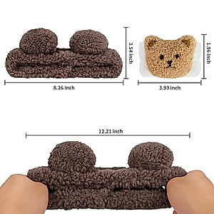 WHAVEL Spa Headband and Wristband Set, 3PCS Brown (Bear Ears Headband for Washing Face, Absorbent Wrist Bands for Washing Face)