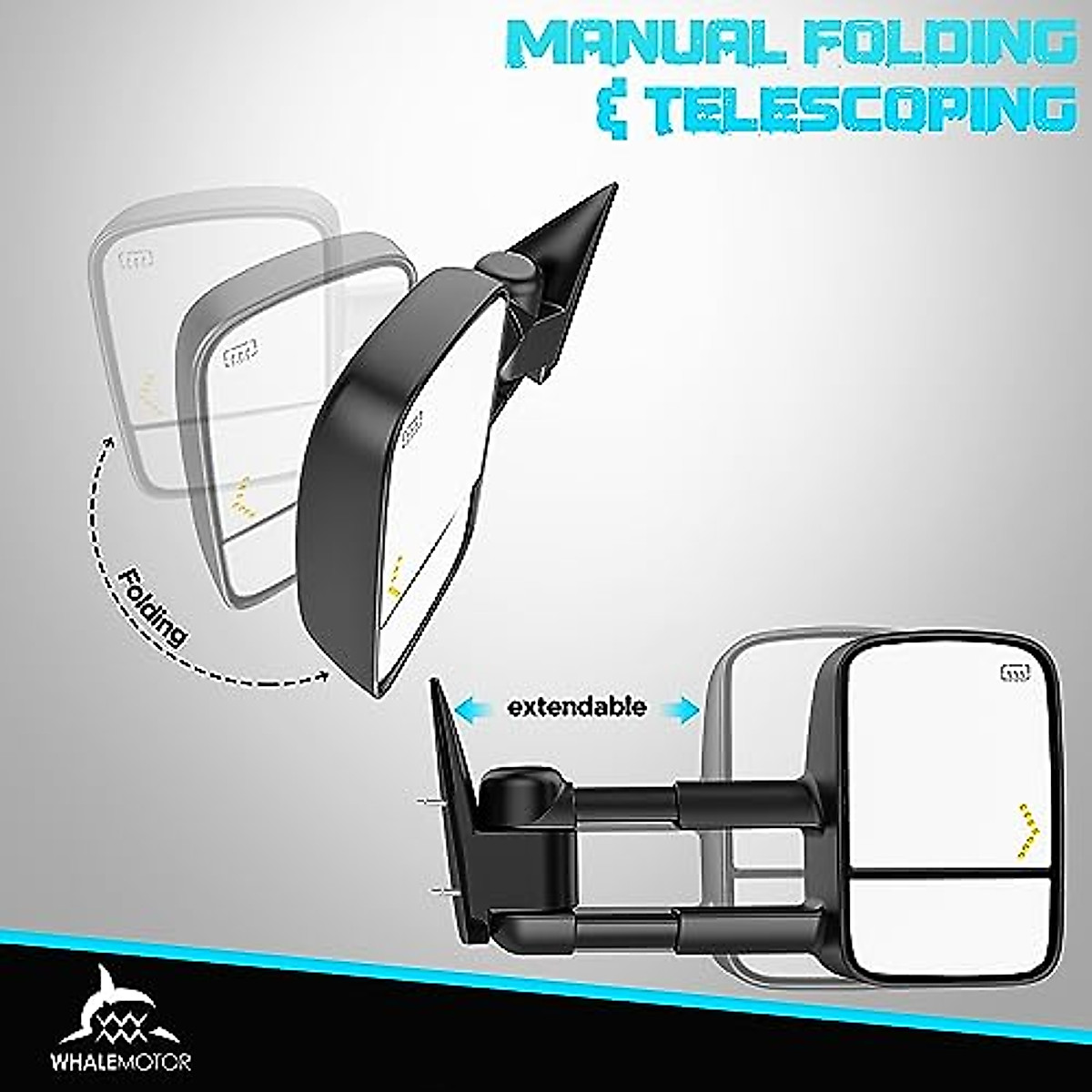 Heated Tow Mirrors Compatible with 2014 2015 2016 2017 2018 Chevy Silverado & GMC Sierra 1500, 2015-2018 2500 3500 HD, Extended Trailer Towing Side Mirrors w/LED Arrow Turn Light