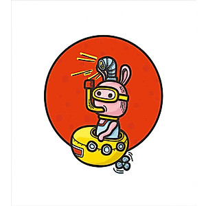 Ambesonne Yellow Submarine Duvet Cover Sets, Little Alien Cartoon in Spaceship Periscope Over Moon Planet, Bedding Set with 2 Duvet Covers & 4 Pillowcases, 2 Pack Queen Size, White Red