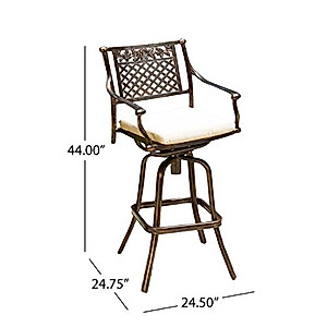 Christopher Knight Home Sebastian Cast Aluminum Barstools with Cushions, 2-Pcs Set, Copper