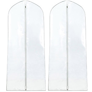HANGERWORLD Pack of 2 Clear 72" Long Gown Storage Bags for Wedding Dress and Gown, Showerproof Plastic Garment Cover with Full Length Zipper