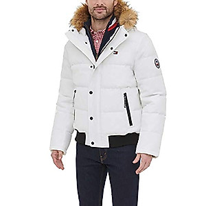 Tommy Hilfiger Men's Arctic Cloth Quilted Snorkel Bomber Jacket, White, Large