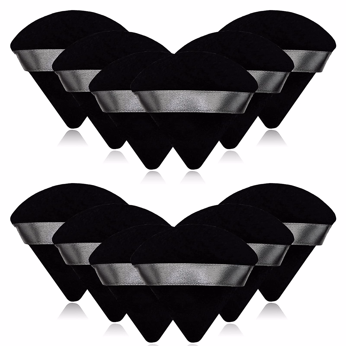 12 Pieces Black Cosmetic Powder Puff,2.76 inch Portable Soft Sponge Setting Face Puffs,Triangle Velvet Powder Puff with Ribbon Band Handle for Loose Powder Body Powder Makeup Tool