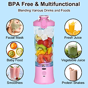 Portable Blender for Shakes and Smoothies 20 Oz, Waterproof Personal Blender USB Rechargeable with 6 Blades and Travel Lid for Kitchen, Office, Gym & Travel (Light Purple)