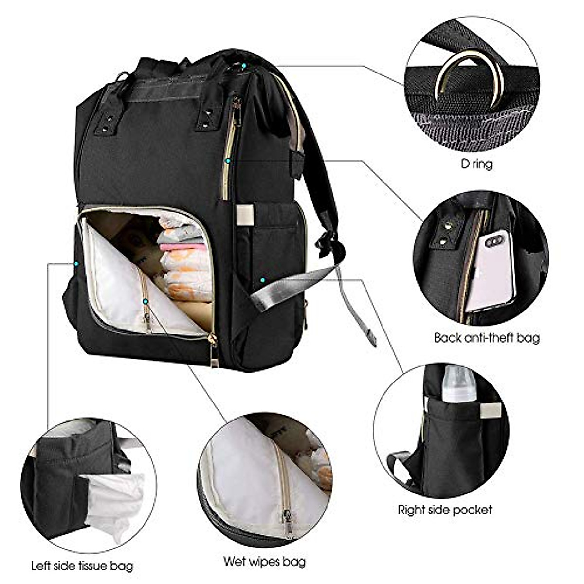 Diaper Bag Backpack Bag Baby Bags for Mom and Dad Maternity Diaper Bag with USB Charging Port Stroller Straps Thermal Pockets,Water Resistant