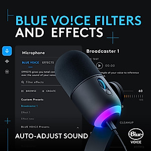 Logitech G Yeti GX Dynamic RGB Gaming Microphone, Podcast with LIGHTSYNC, Blue VO!CE, G HUB Control, Supercardioid, USB Plug and Play on PC/Mac - Black (Renewed)