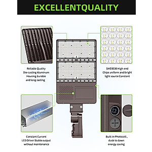 OPENLUX 480V 320W LED Parking Lot Light with Photocell 48000LM 5000K LED Shoebox Light Pole Flood Fixture IP65 Commercial Area Lighting Arm & Slip Fitter in 1 Mount, AC277~480V