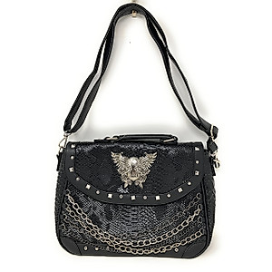 Texas West Women's Skull Chain Concealed Carry Handbag Purse Shoulder Bag/Crossbody Bag/Walllet (Black Set)