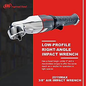 Ingersoll Rand 2015MAX 3/8" Pneumatic Air Impact Wrench, Right Angle, Low Profile 2” Hammerhead, 180 ft lbs Max Torque, 7,100 rpm, Two-Position Power Regulator, Gray