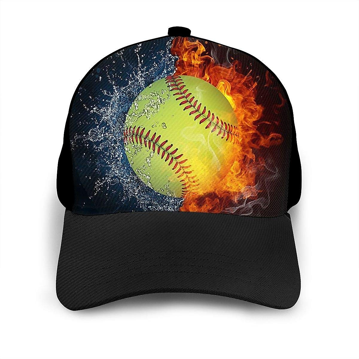 Baseball Cap Baseball on Fire Adjustable Anti UV Sun Hat Washed Cotton Outdoor Dad Hat for Men Women