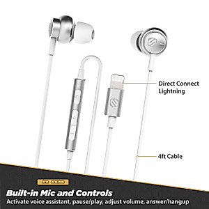 Scosche iDR500LW-XVSP2 Wired Earbuds for Lightning Devices, Silver/White