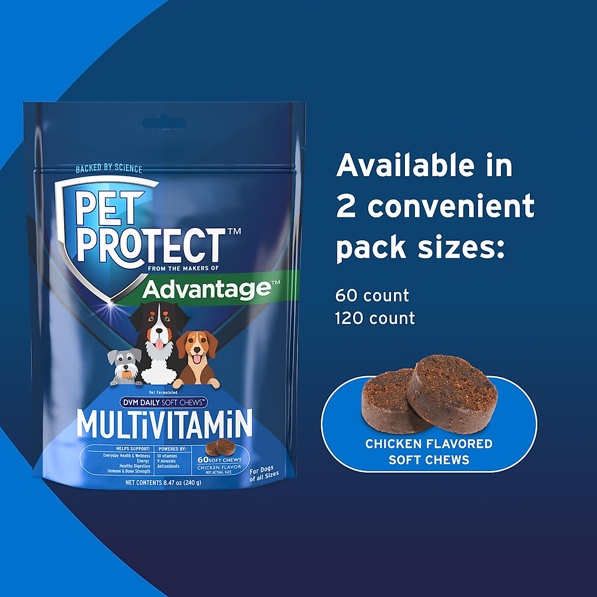 Pet Protect from The Makers of Advantage Vet-Formulated Daily Multivitamin for Dogs | 60 Chews with Vitamins