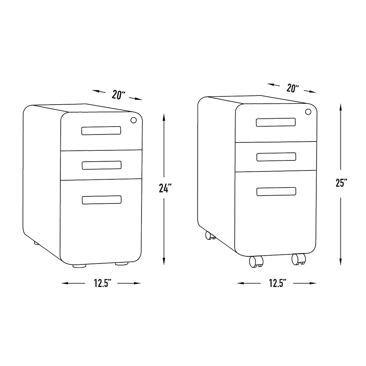 Laura Davidson Furniture Stockpile Slim 3-Drawer Mobile File Cabinet with Lock - Under Desk Metal Filing Cabinet, Legal/Letter File Folders, Wheels and Stationary Feet, Pre-Assembled, White