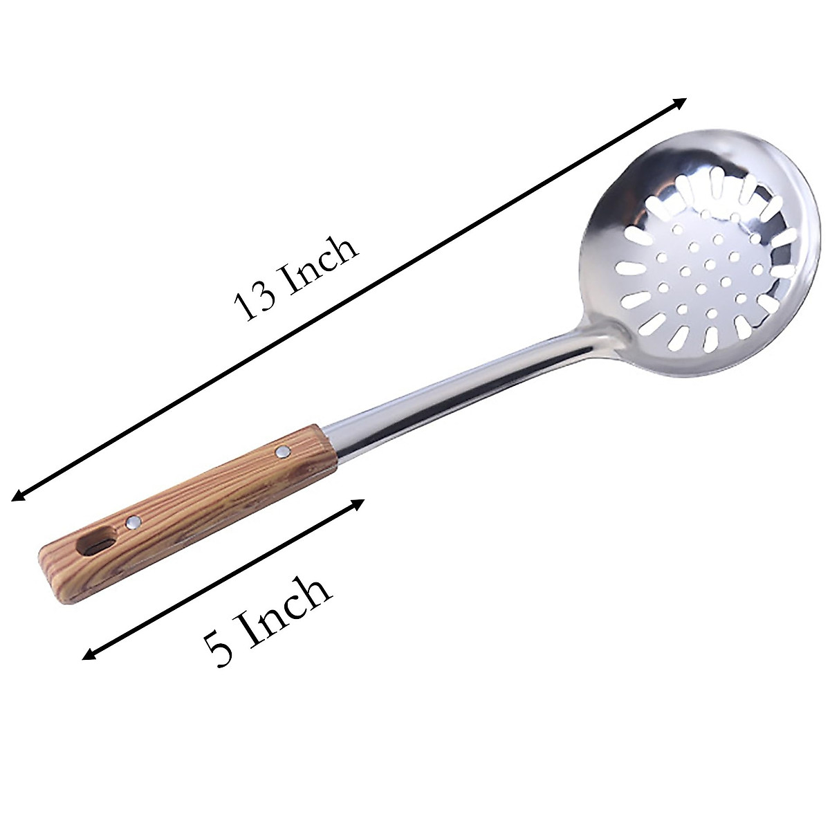 2 Pcs Soup Spoon, 13 Inch Stainless Steel Leaky Spoon and Soup Spoon with Wooden Handle for Cooking (2)