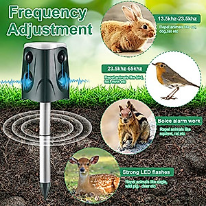 Solar Animal Repeller Ultrasonic Repellent Alarm Sound Cat Deterrent Multi Modes Mole Repellent Motion Detection LED Flashing Light to Repel Dog Raccoon Bird Squirrels Fox Garden Animal Green(4 Pack)