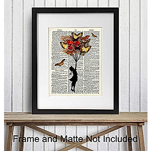 Banksy Wall Art - Butterfly Wall Decor for Women - Banksy Poster - Little Girls Bedroom Decor - Butterfly Wall Art - Dictionary Art