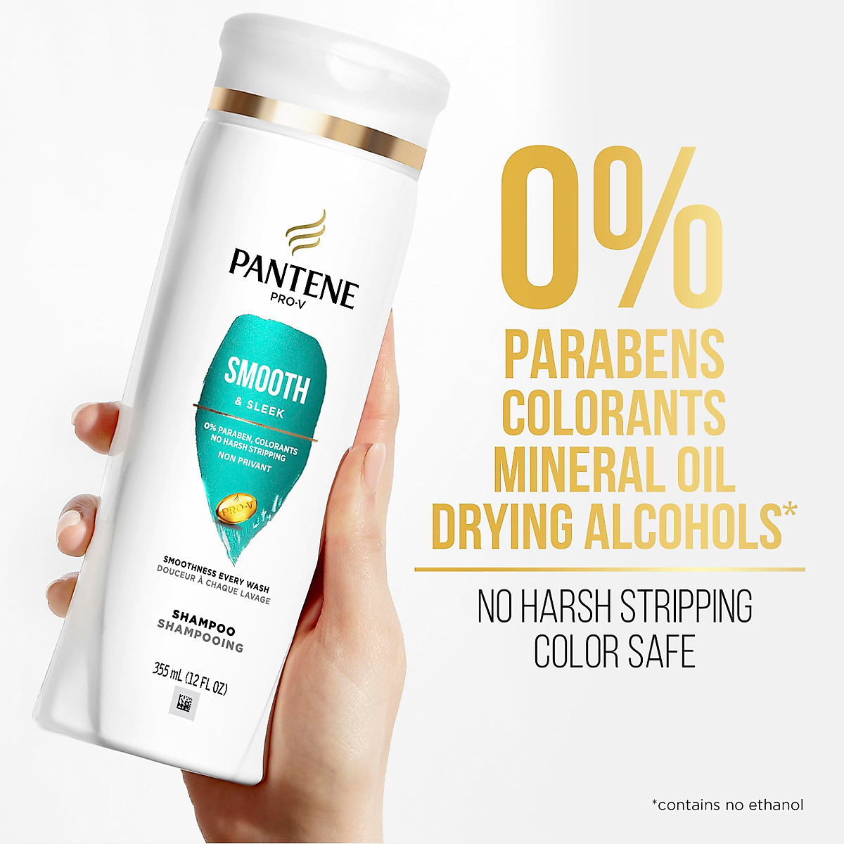 Pantene Shampoo with Frizz Control, Smooth & Sleek, Safe for Color-Treated Hair, 355 mL