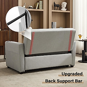 Convertible Loveseat Sleeper Bed, 3-in-1 Chaise Lounge Chair with Pillow and USB Charging, Reading Chair for Adults with Cup Holder, Side Pocket, Lounge Sofa for Bedroom with Phone Holder, Grey