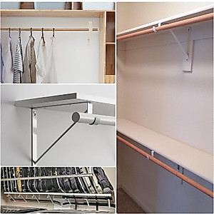 6PCS Heavy Duty White Closet Rod Brackets 11 x 11 Inch,1-3/8Inch Diameter Shelf and Rod Bracket Holder for Home and Closet Decor, Wall Mount Closet Pole Supports Bracket Hook with Screws