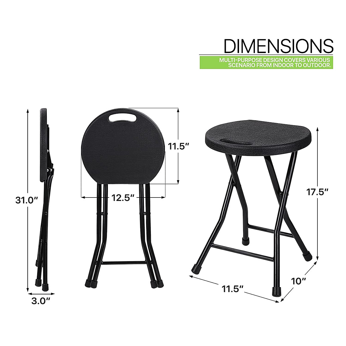 Magshion Foldable Stool with Handle Indoor Outdoor 6 Pack Backless Folding Stool 230lbs Capacity, 18 Inch Black