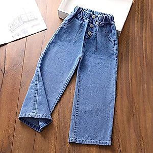 Milokado OnlyAngel Kids Girls Washed Elastic Waist Jeans Age 4-13 Years (Blue, 8-9 Years)
