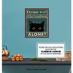 Cat Bathroom Wall Art & Decor - Funny Bathroom Wall Decor - Guest Bathroom - Restroom Sign - Excuse Me Bath Wall Decor - Unique Bathroom Decorations for Women, Kitty, Kitten Fan - Powder Room Wall Art