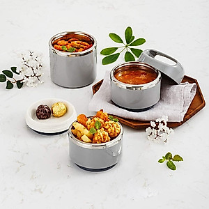 Lille Home Stackable Stainless Steel Thermal Compartment Lunch/Snack Box, 3-Tier Insulated Bento/Food Container with Upgraded Lunch Bag, Portable Cutlery Set and 3 Extra Silicone Seals, 43 OZ, Gray